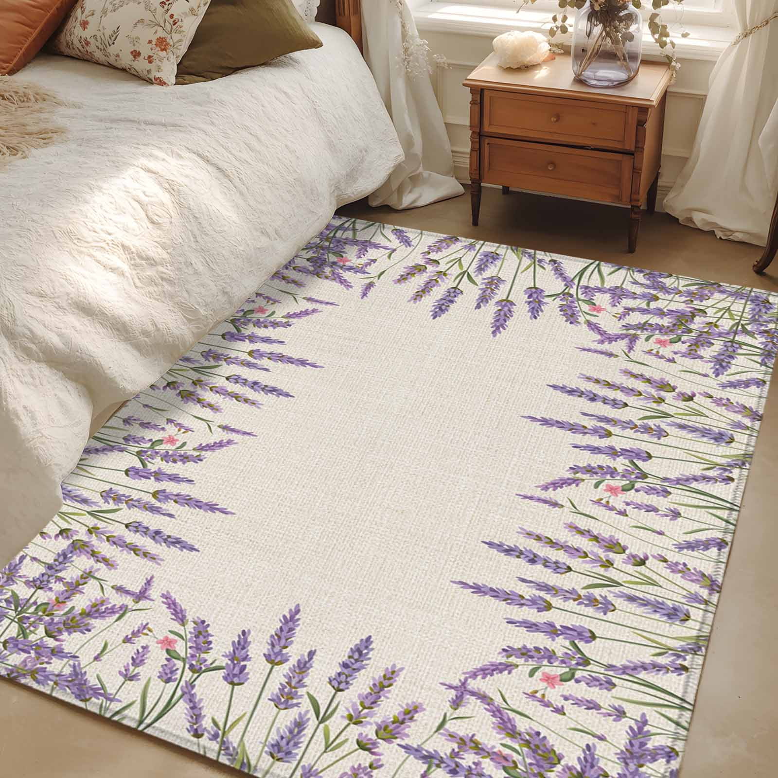 Area Rug for Living Room, Purple Lavender Non-Slip Indoor Large Carpet ...