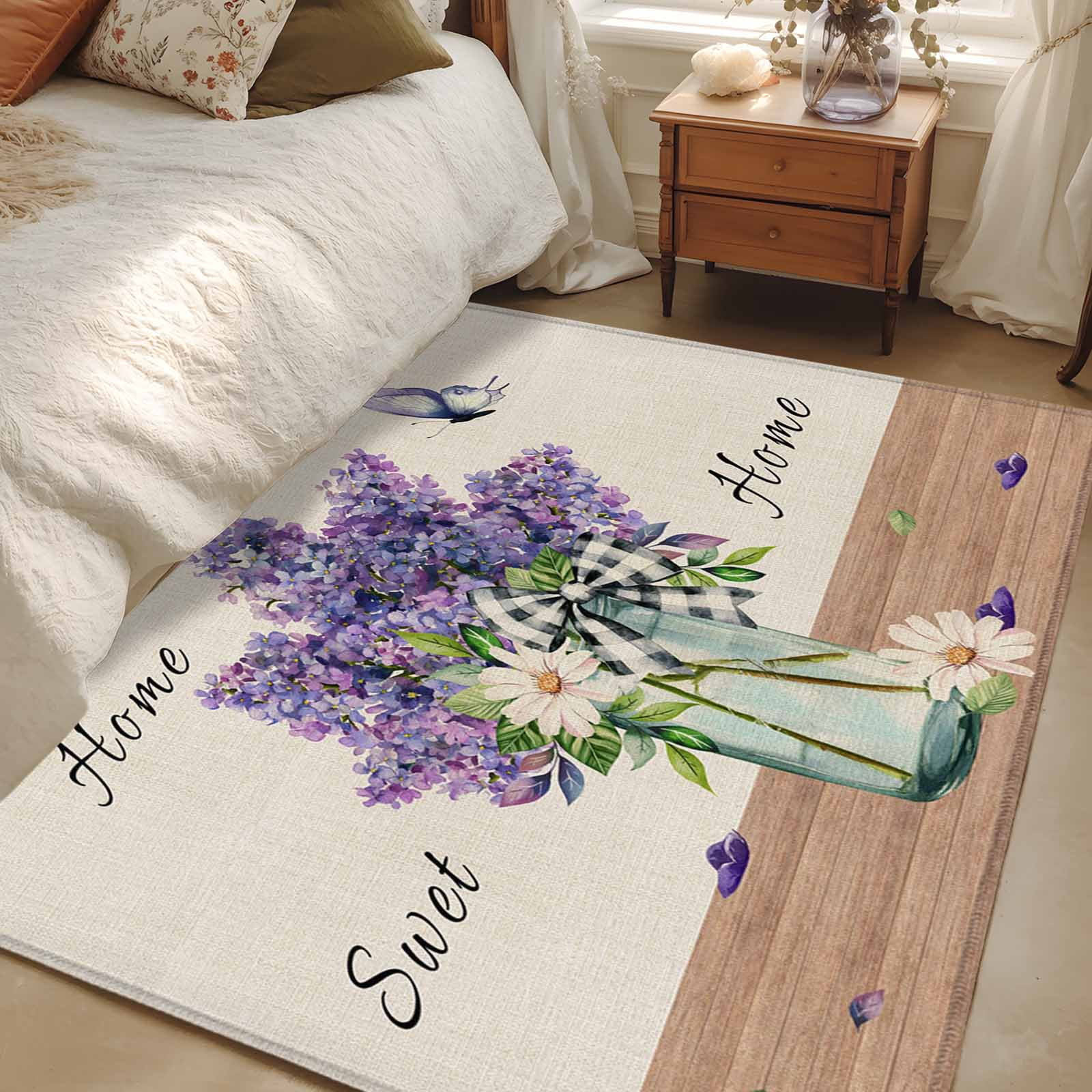 Area Rug for Living Room, Purple Lavender Non-Slip Indoor Large Carpet ...