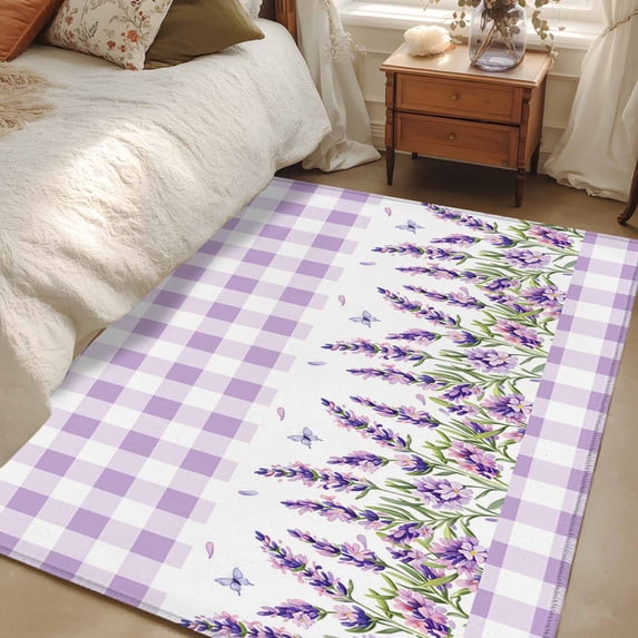 Area Rug for Living Room, Purple Lavenders Non-Slip Indoor Large Carpet ...