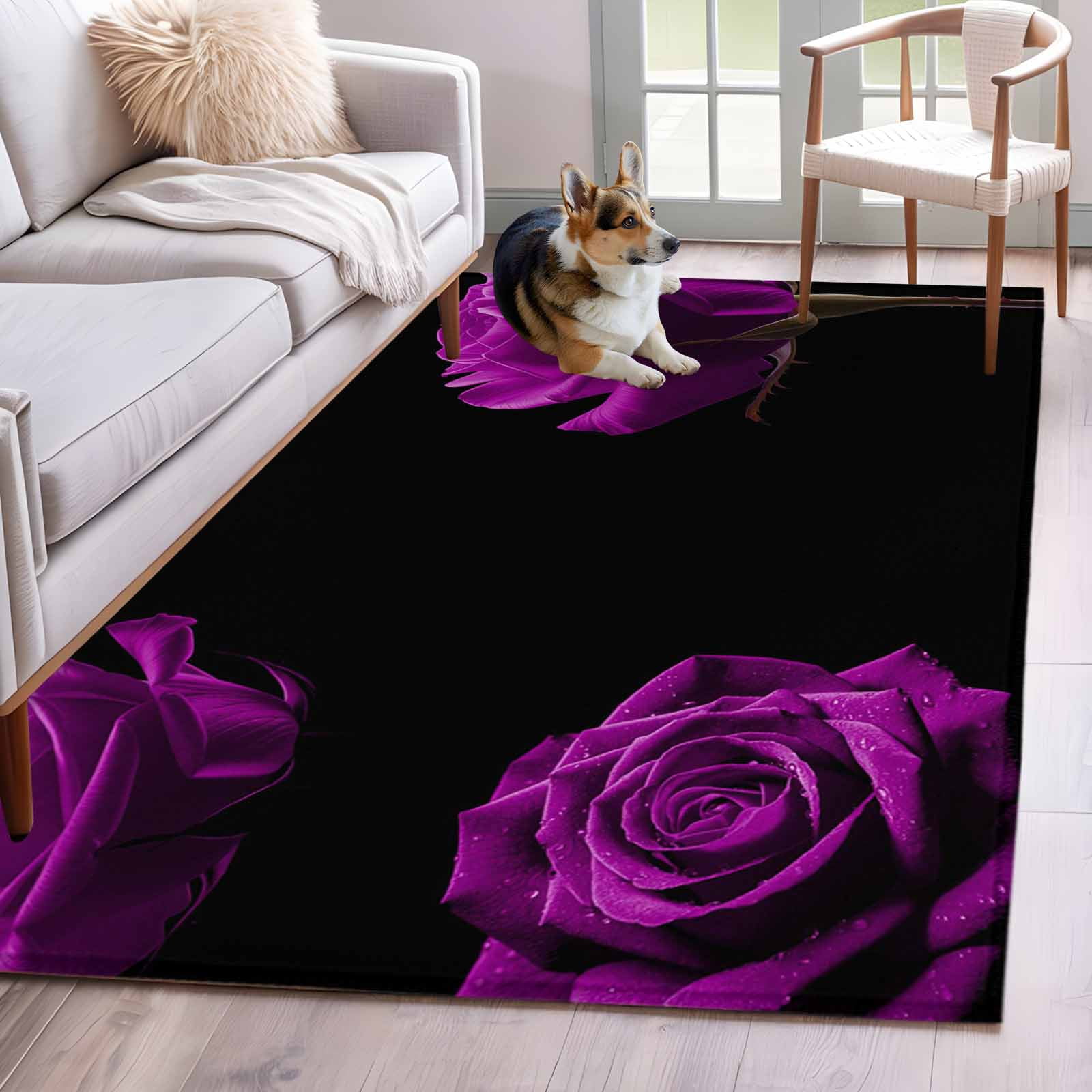 Area Rug for Living Room, Purple Rose Non-Slip Indoor Large Carpet for ...