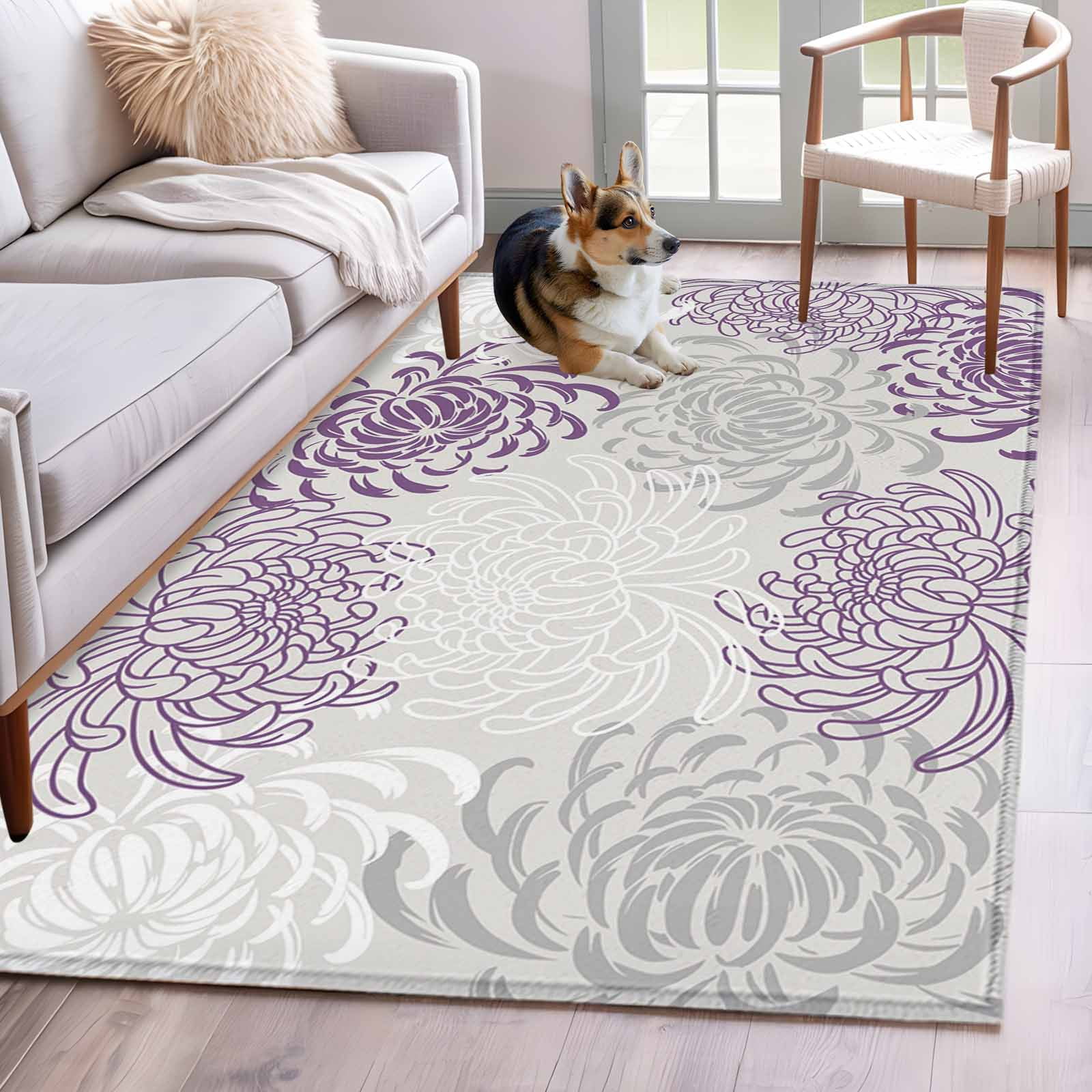 Area Rug for Living Room, Purple White Non-Slip Indoor Large Carpet for ...