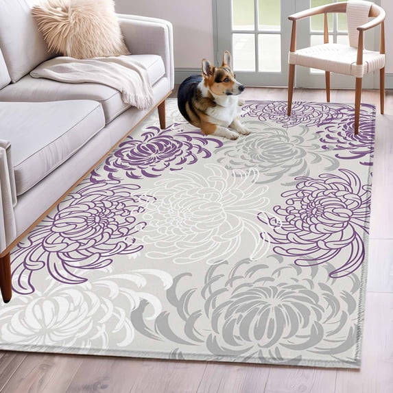 Area Rug for Living Room, Purple White Non-Slip Indoor Large Carpet for ...