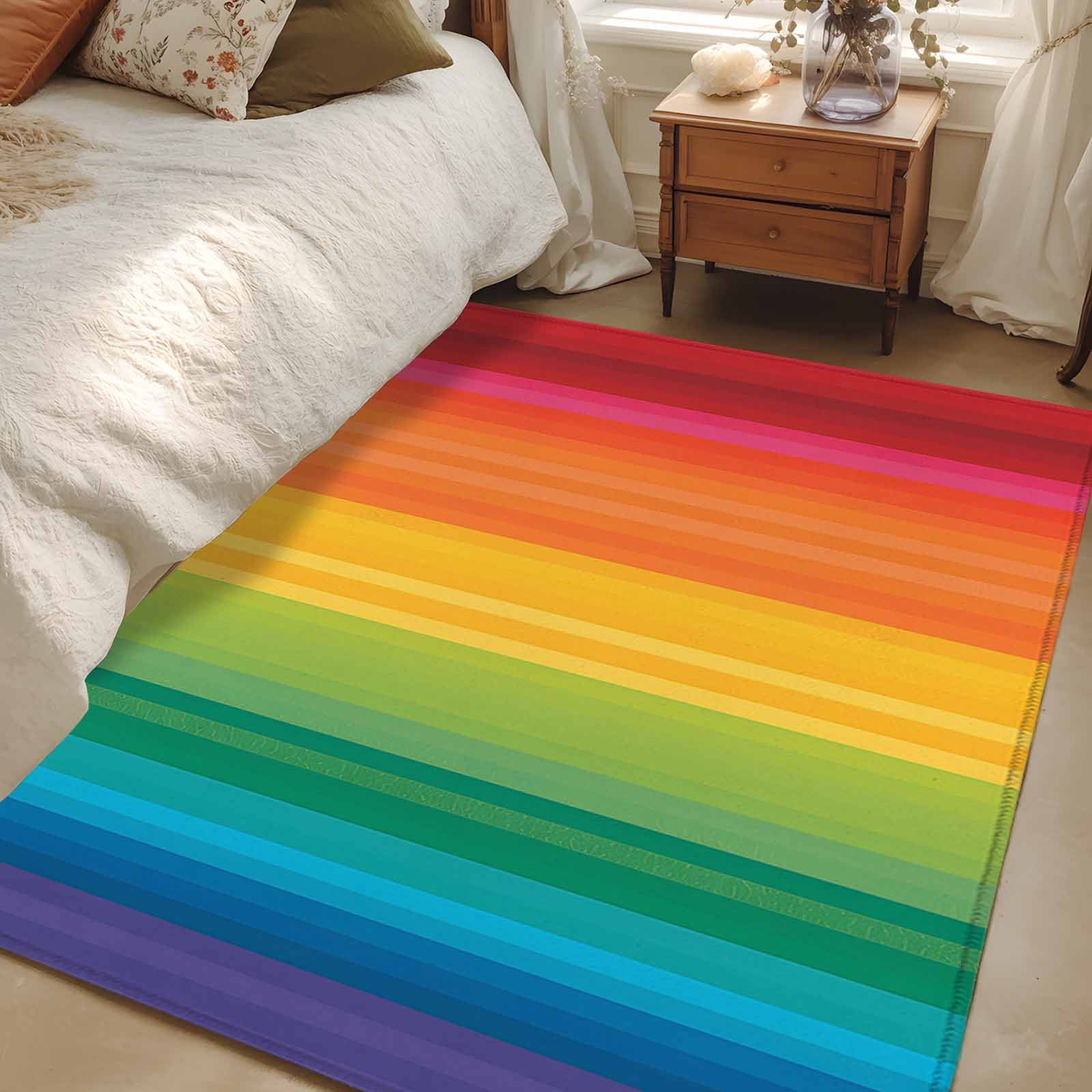 Area Rug for Living Room, Rainbow Striped Non-Slip Indoor Large Carpet ...
