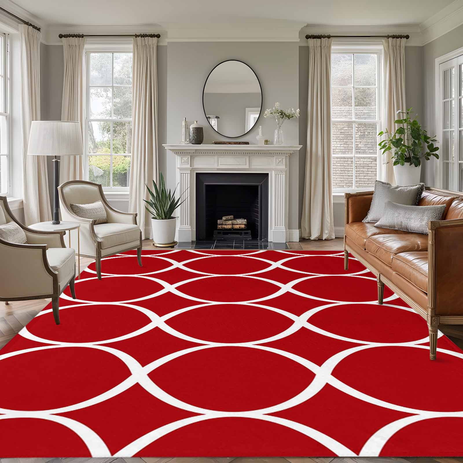 Area Rug for Living Room, Red Abstract Non-Slip Indoor Large Carpet for ...