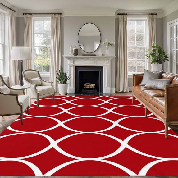 Area Rug for Living Room, Red Abstract Non-Slip Indoor Large Carpet for ...