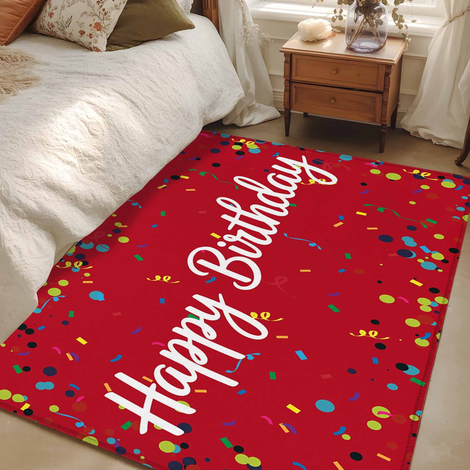 Area Rug for Living Room, Red Birthday Non-Slip Indoor Large Carpet for ...