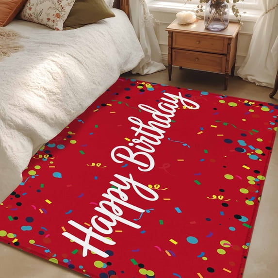 Area Rug for Living Room, Red Birthday Non-Slip Indoor Large Carpet for ...