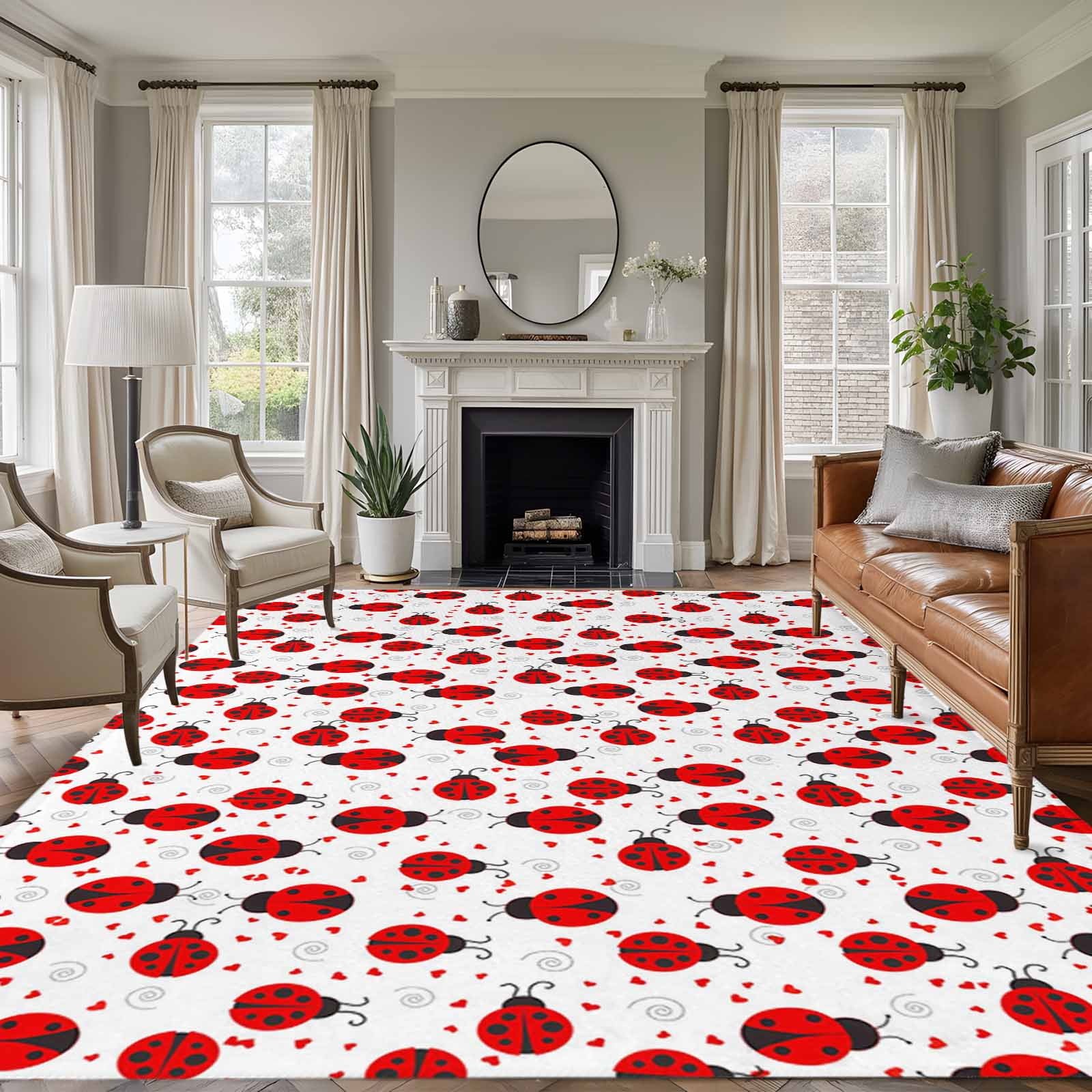 Area Rug for Living Room, Red Black Animals Non-Slip Indoor Large ...