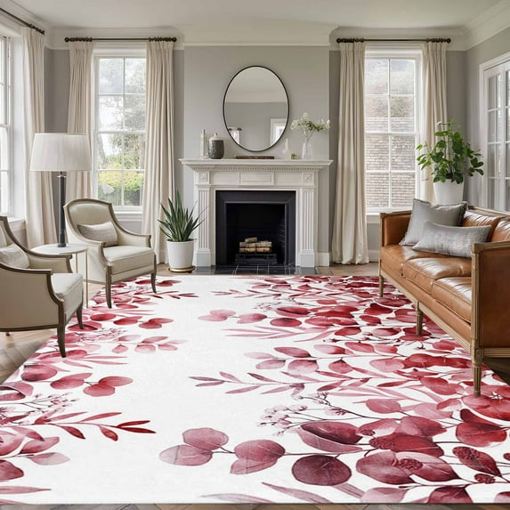 Area Rug for Living Room, Red Eucalyptus Leaves Non-Slip Indoor Large ...