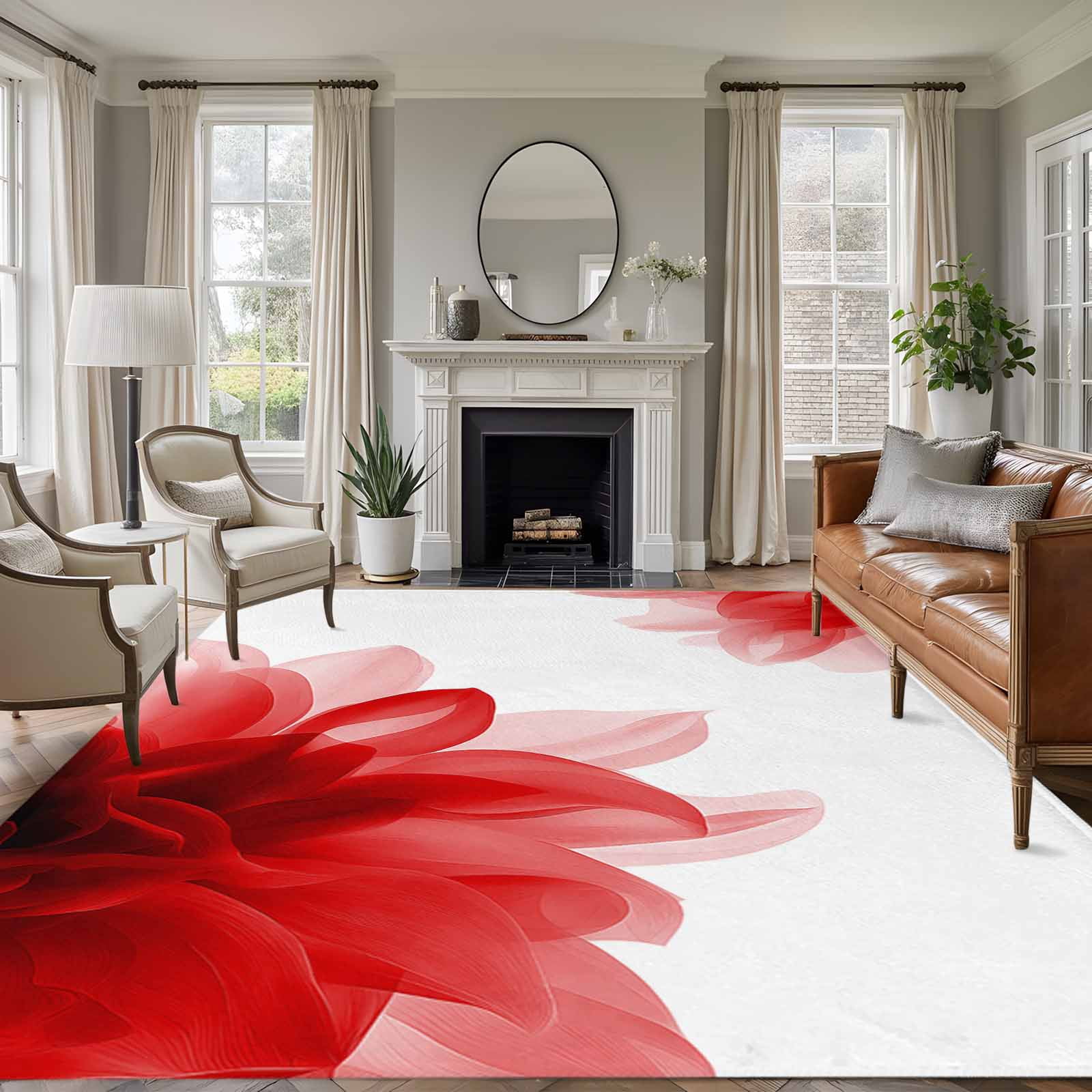 Area Rug for Living Room, Red Flower Non-Slip Indoor Large Carpet for ...