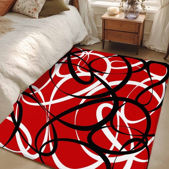 Area Rug for Living Room, Red Geometric Non-Slip Indoor Large Carpet ...