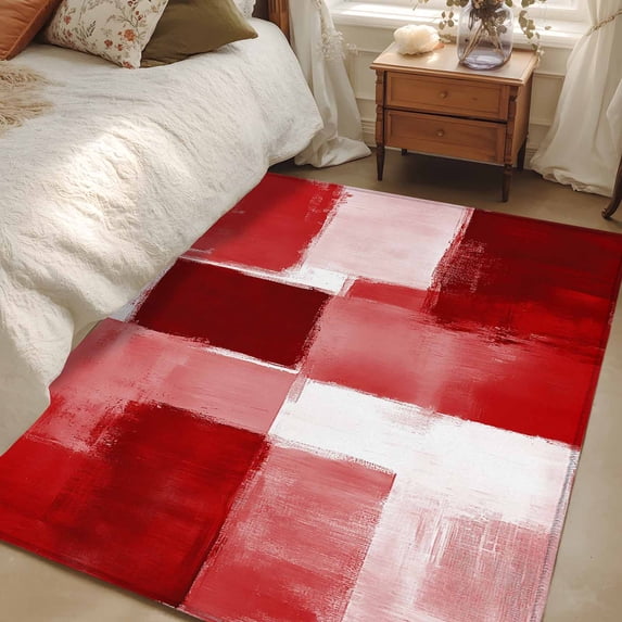 Area Rug for Living Room, Red Geometric Non-Slip Indoor Large Carpet ...