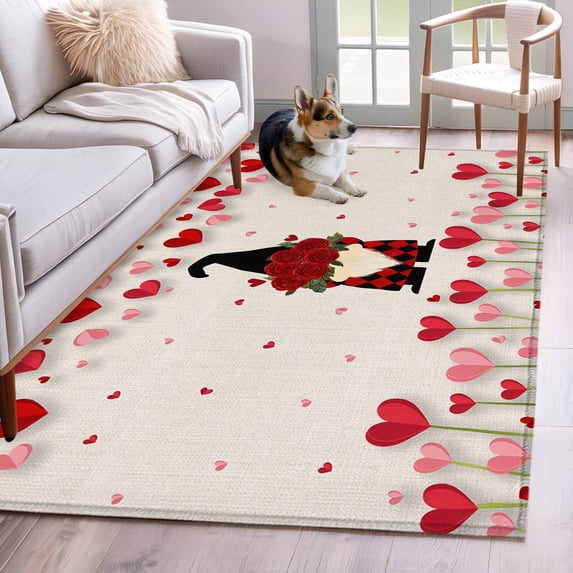 Area Rug for Living Room, Red Gnomes Valentine's Day Non-Slip Indoor ...