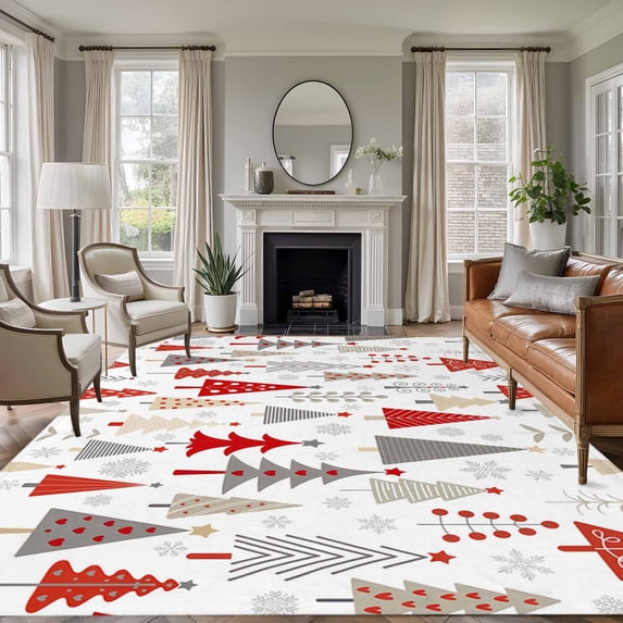 Area Rug for Living Room, Red Grey Christmas Non-Slip Indoor Large ...