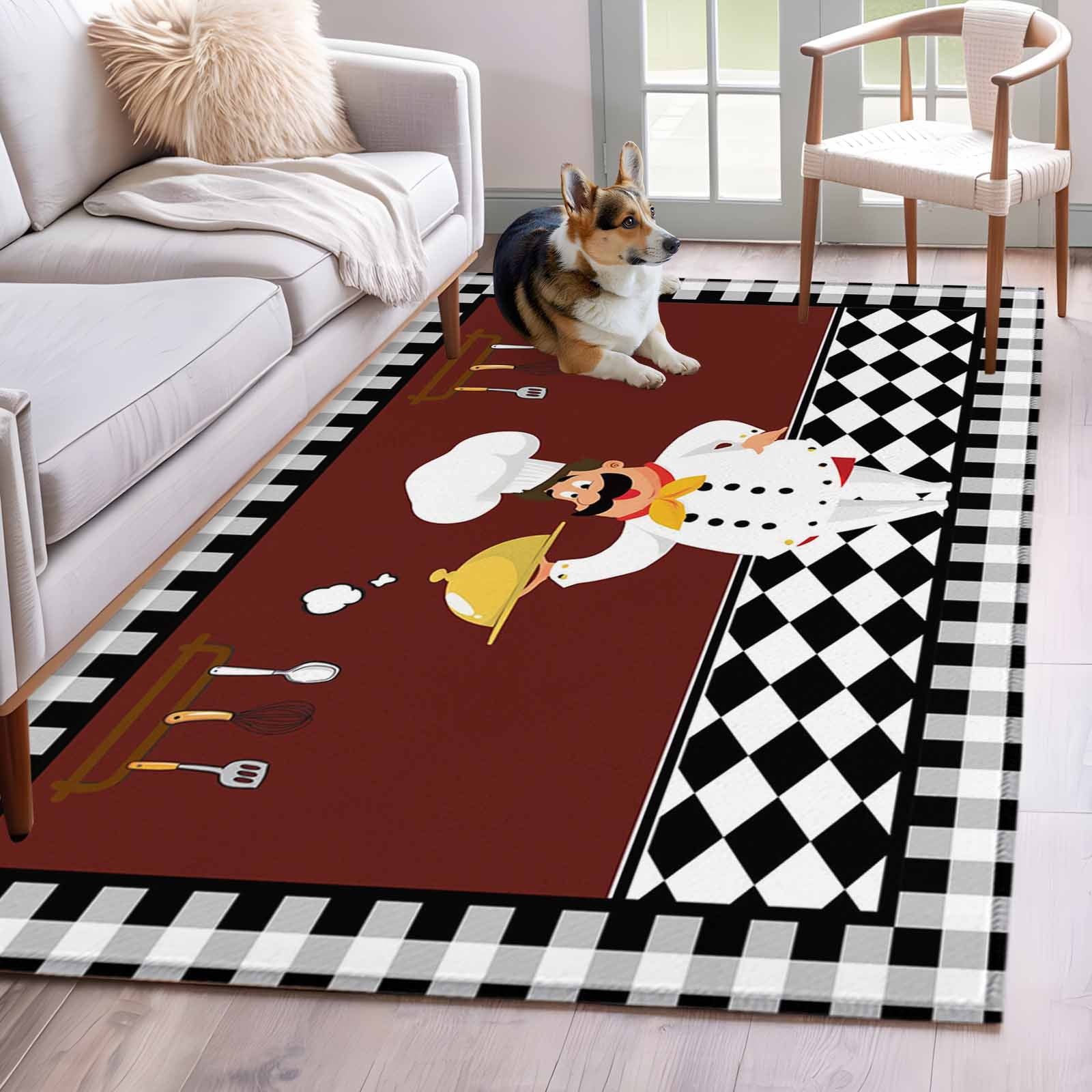 Area Rug for Living Room, Red Kitchen Chef Non-Slip Indoor Large Carpet ...