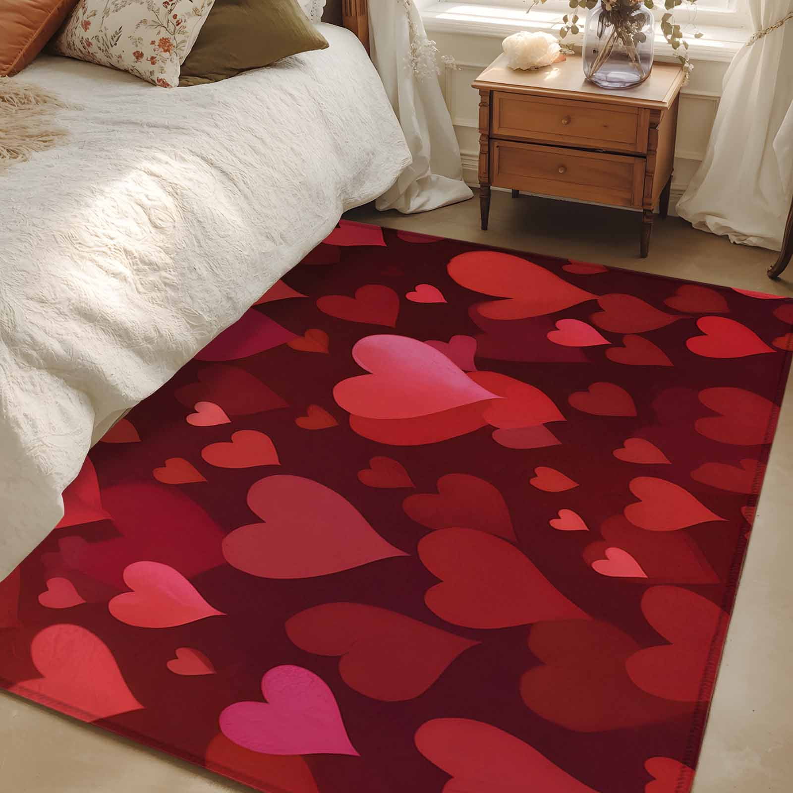 Area Rug for Living Room, Red Love Non-Slip Indoor Large Carpet for ...
