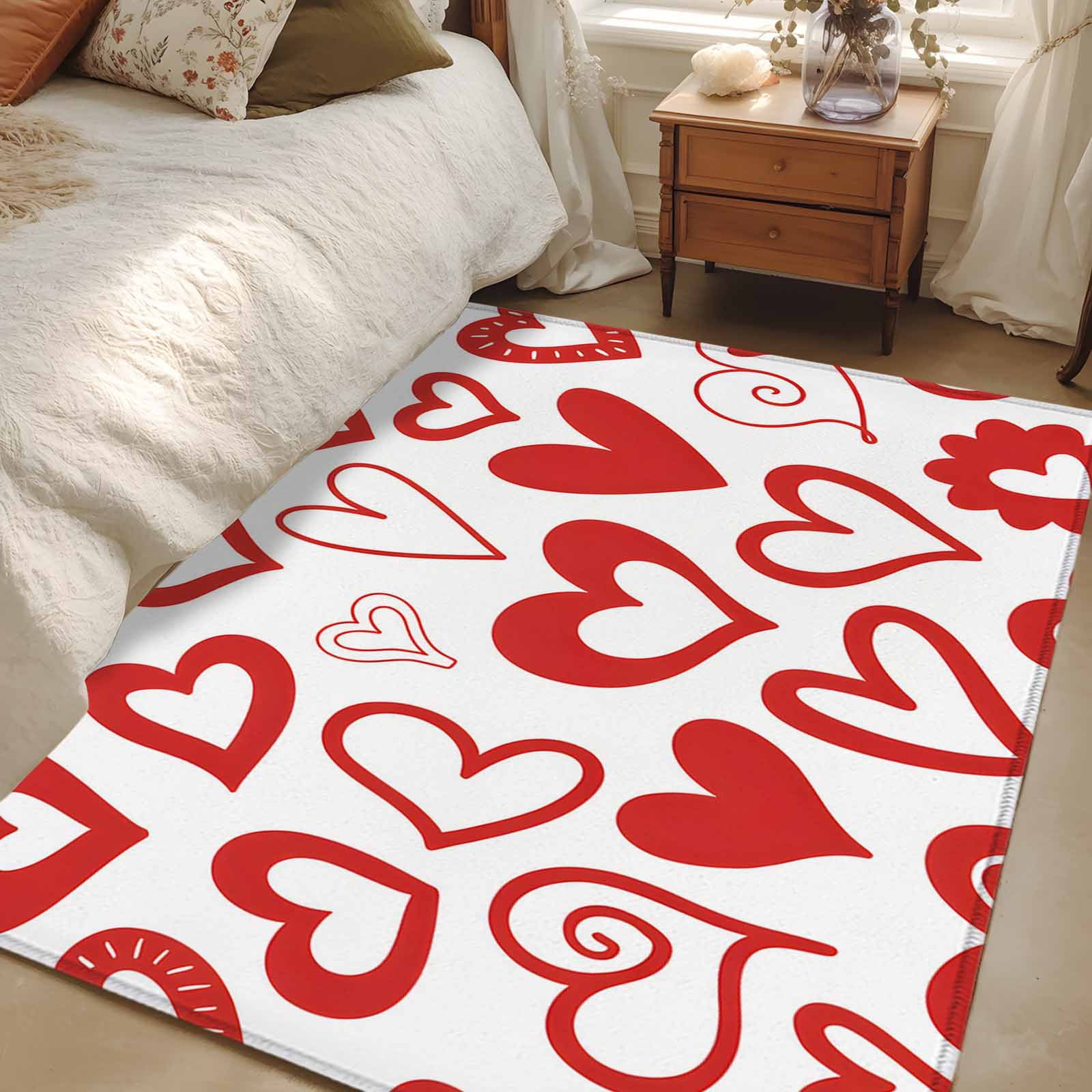 Area Rug for Living Room, Red Loves Non-Slip Indoor Large Carpet for ...