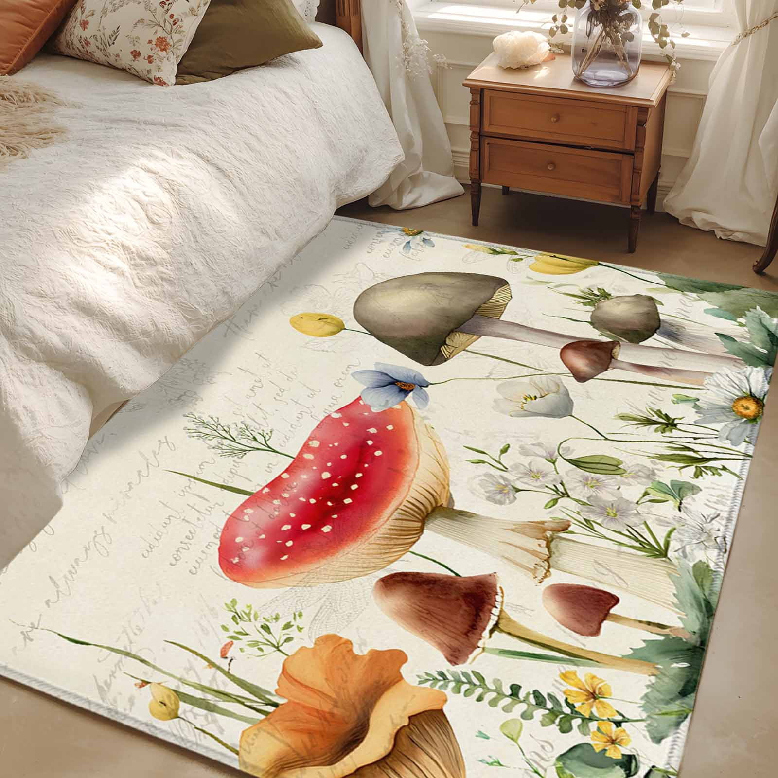 Area Rug for Living Room, Red Mushrooms Non-Slip Indoor Large Carpet ...