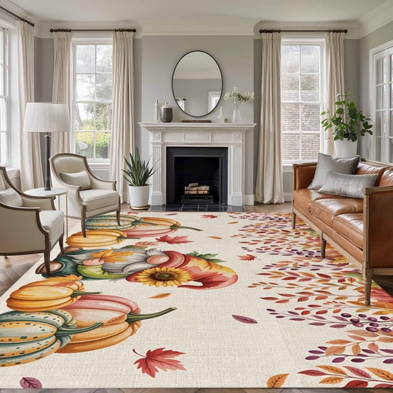 Area Rug for Living Room, Red Orange Gnomes Fall Non-Slip Indoor Large ...