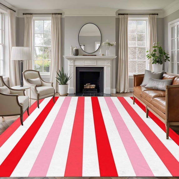 Area Rug for Living Room, Red Pink Striped Non-Slip Indoor Large Carpet ...