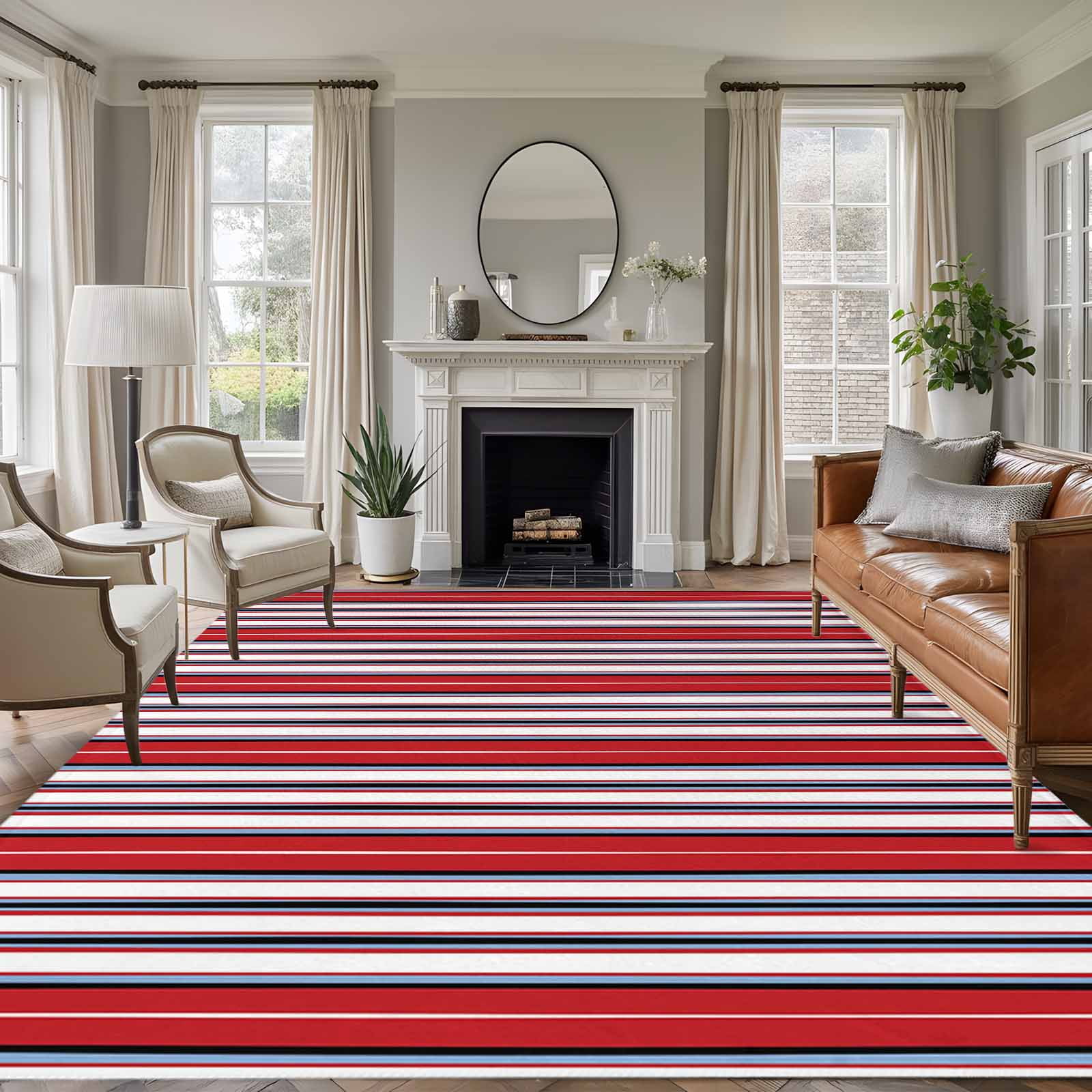 Area Rug for Living Room, Red Pink Stripes Non-Slip Indoor Large Carpet ...