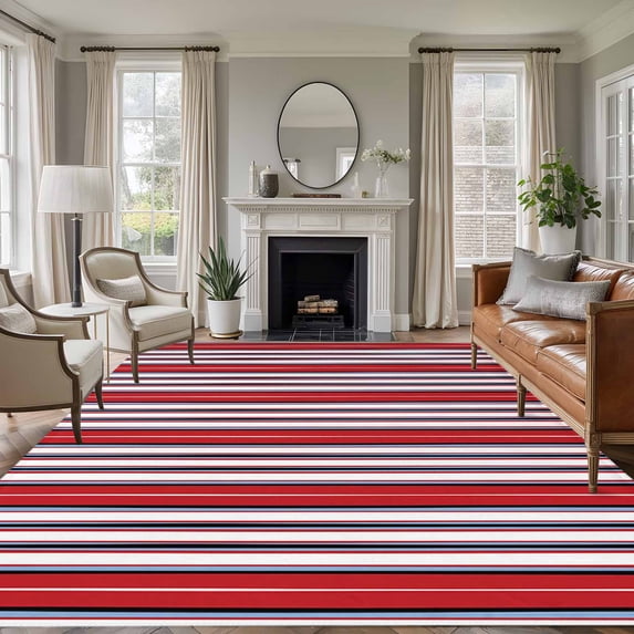 Area Rug for Living Room, Red Pink Stripes Non-Slip Indoor Large Carpet ...