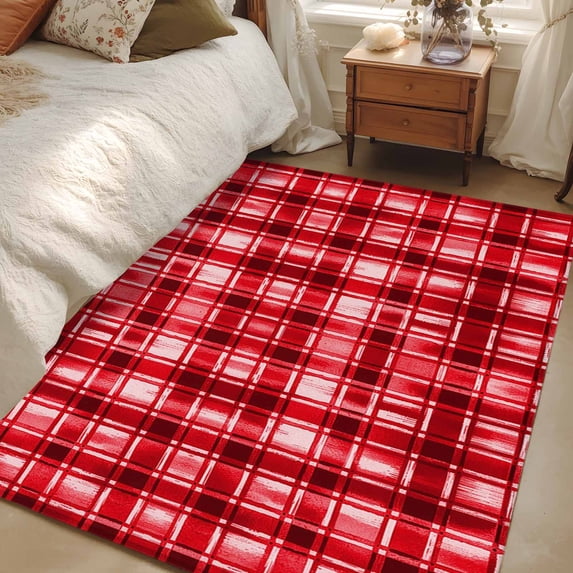 Area Rug for Living Room, Red Plaid Non-Slip Indoor Large Carpet for ...