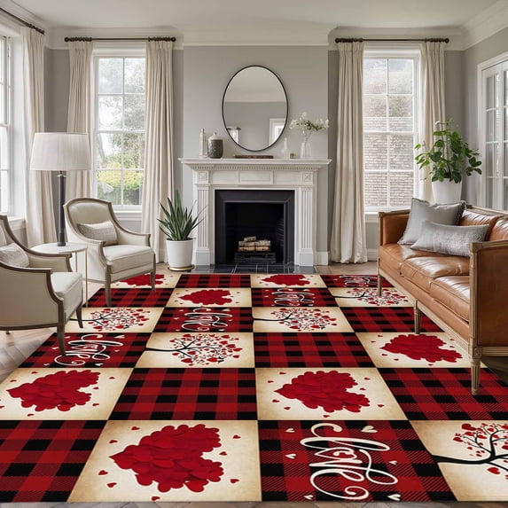 Area Rug for Living Room, Red Plaid Valentine's Day Non-Slip Indoor ...
