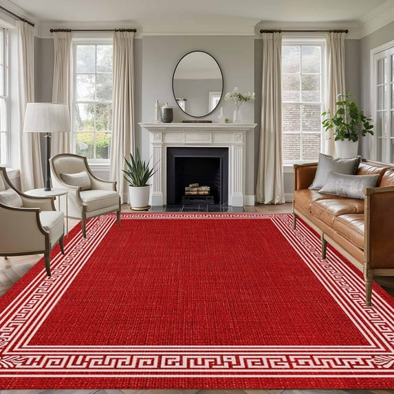 Area Rug for Living Room, Red Retro Greek Key Non-Slip Indoor Ex Large ...