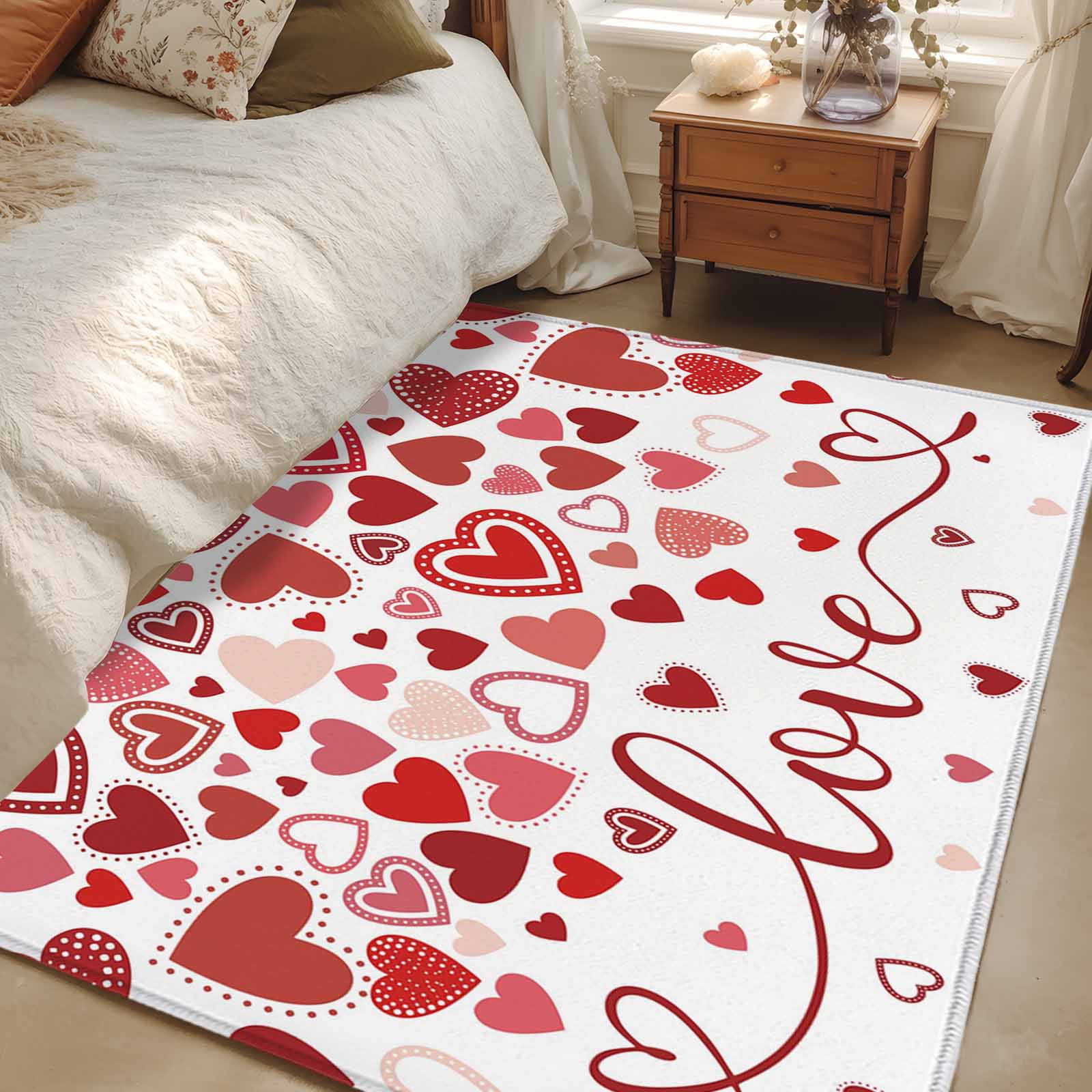 Area Rug for Living Room, Red Valentine's Day Non-Slip Indoor Large ...