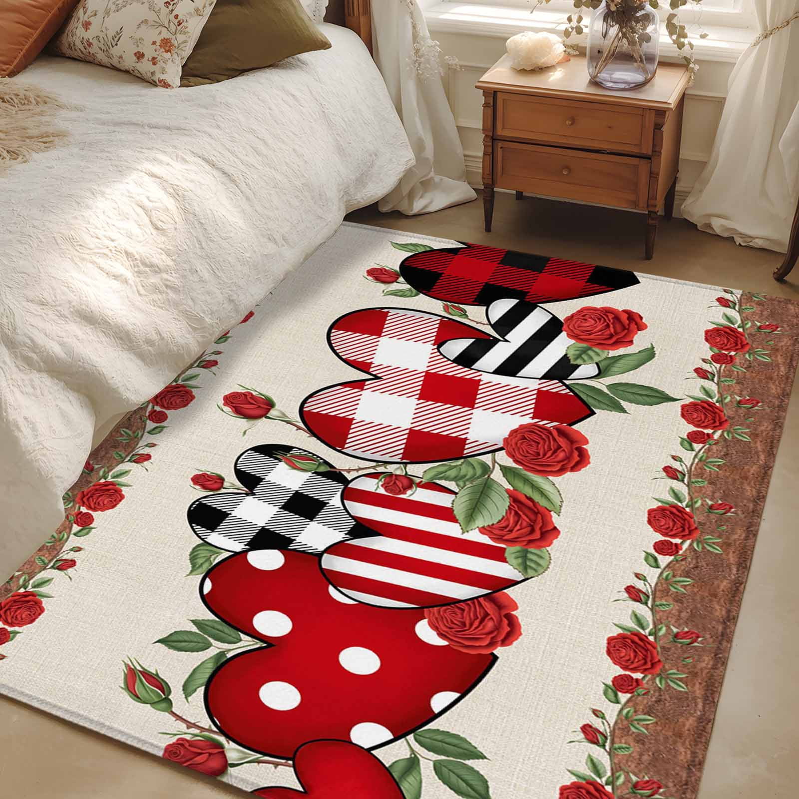 Area Rug for Living Room, Red Valentine's Day Non-Slip Indoor Large ...