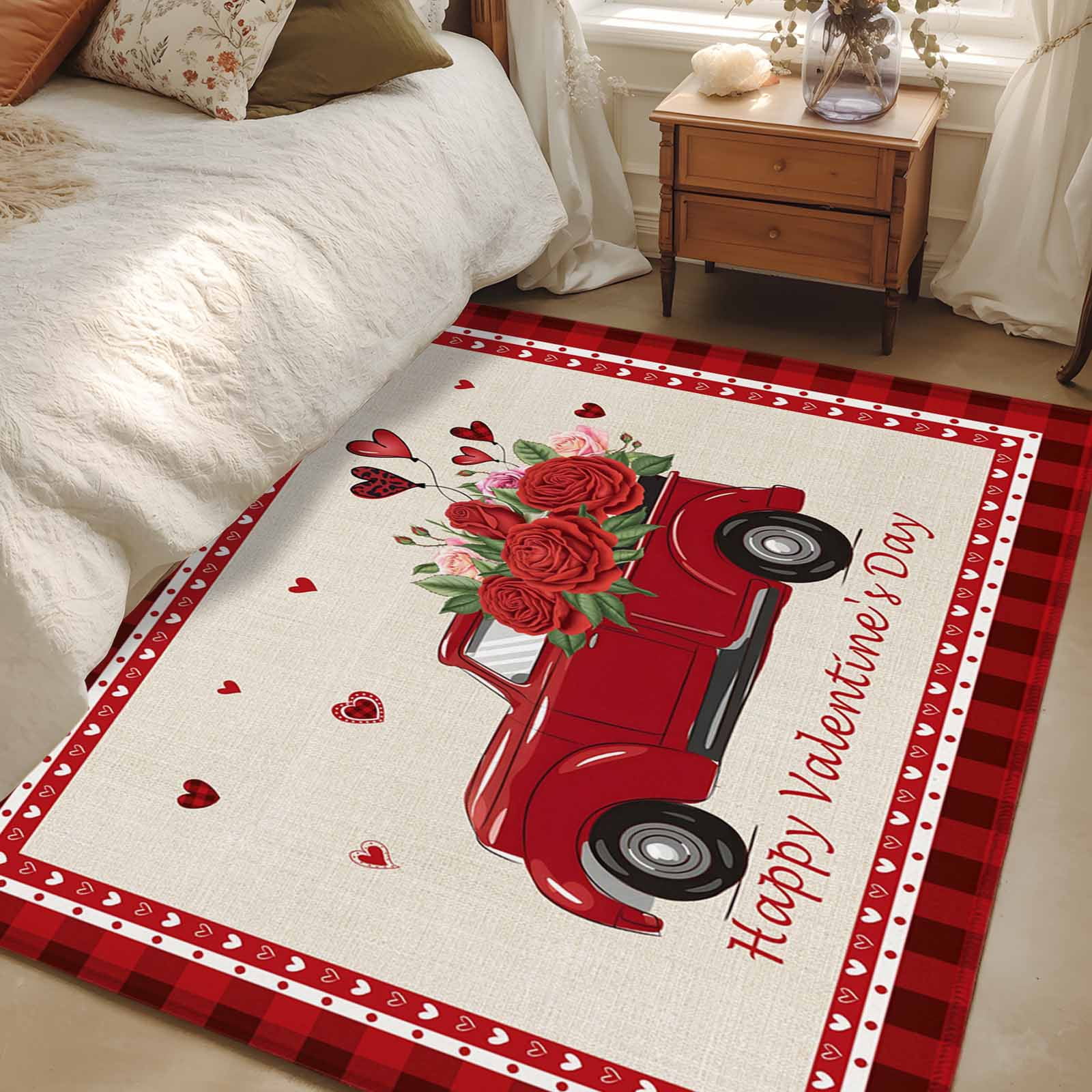 Area Rug for Living Room, Red Valentine's Day Non-Slip Indoor Large ...