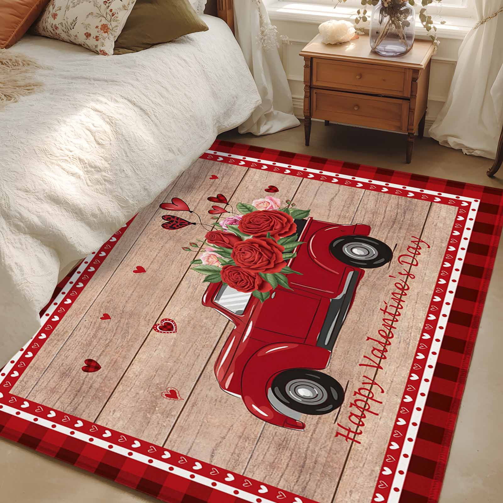Area Rug for Living Room, Red Valentine's Day Non-Slip Indoor Large ...
