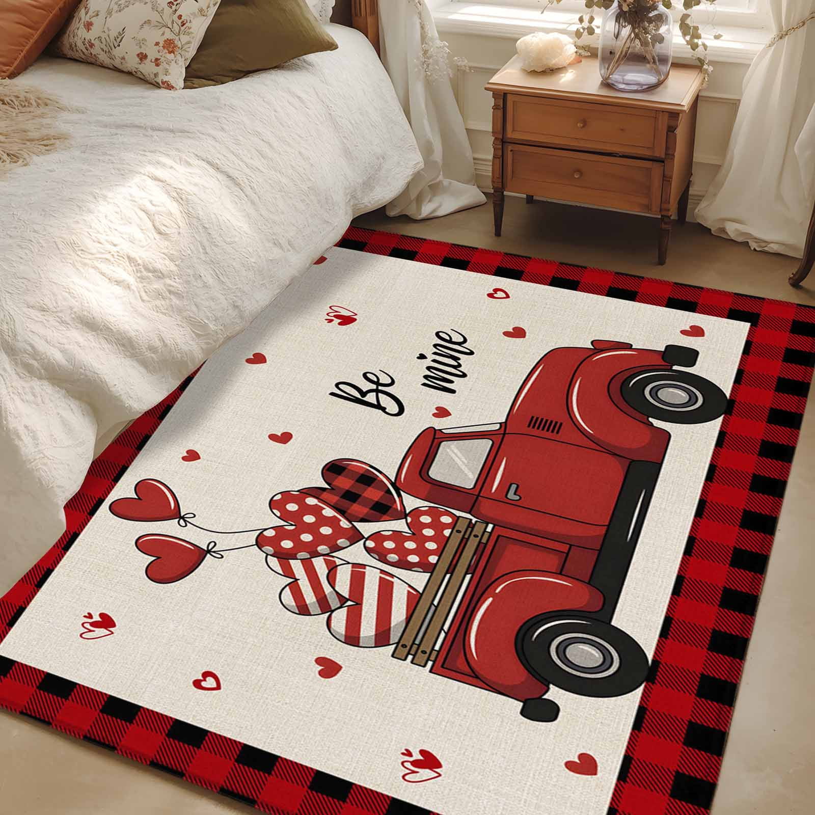 Area Rug for Living Room, Red Valentine's Day Non-Slip Indoor Large ...