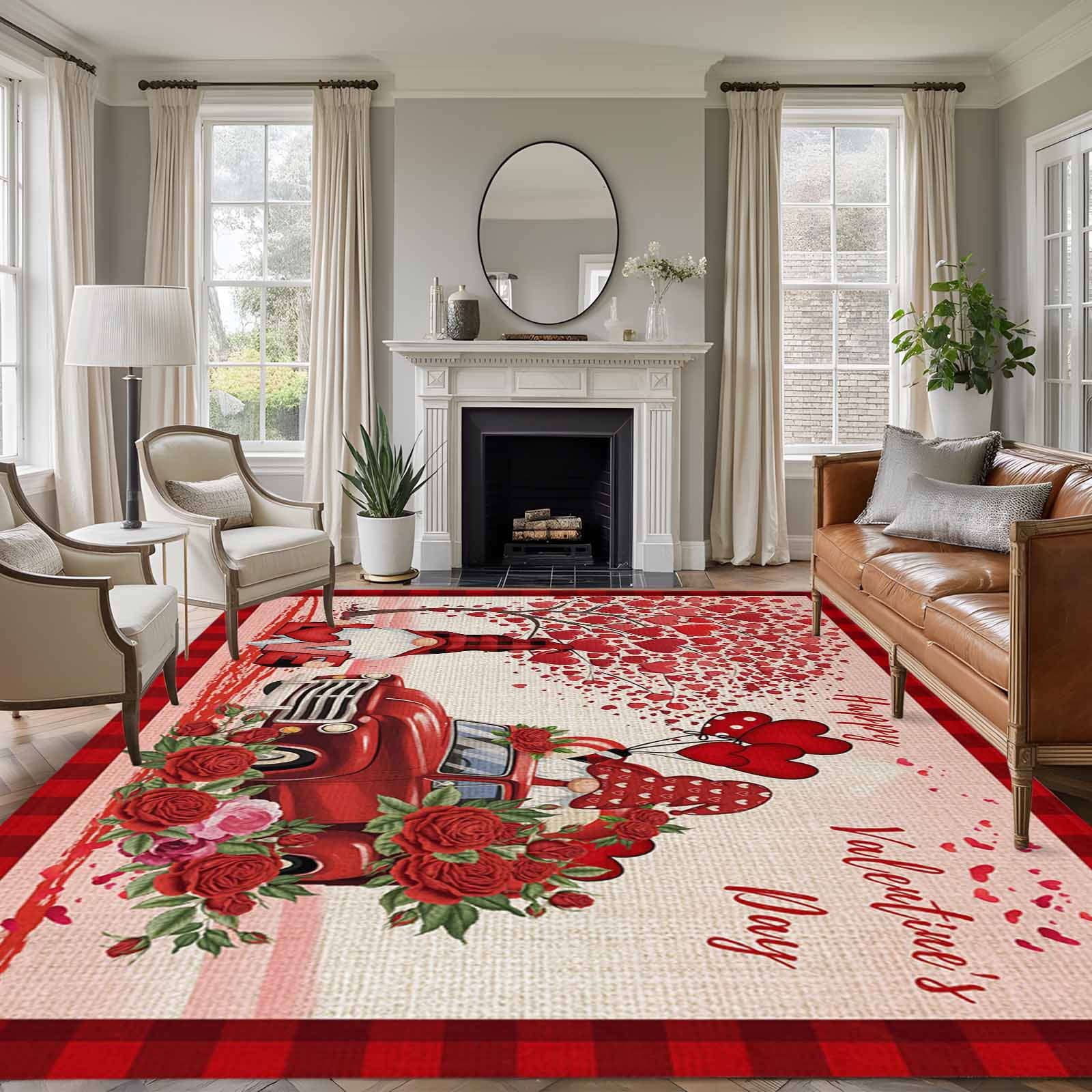 Area Rug for Living Room, Red Valentine's Day Non-Slip Indoor Large ...