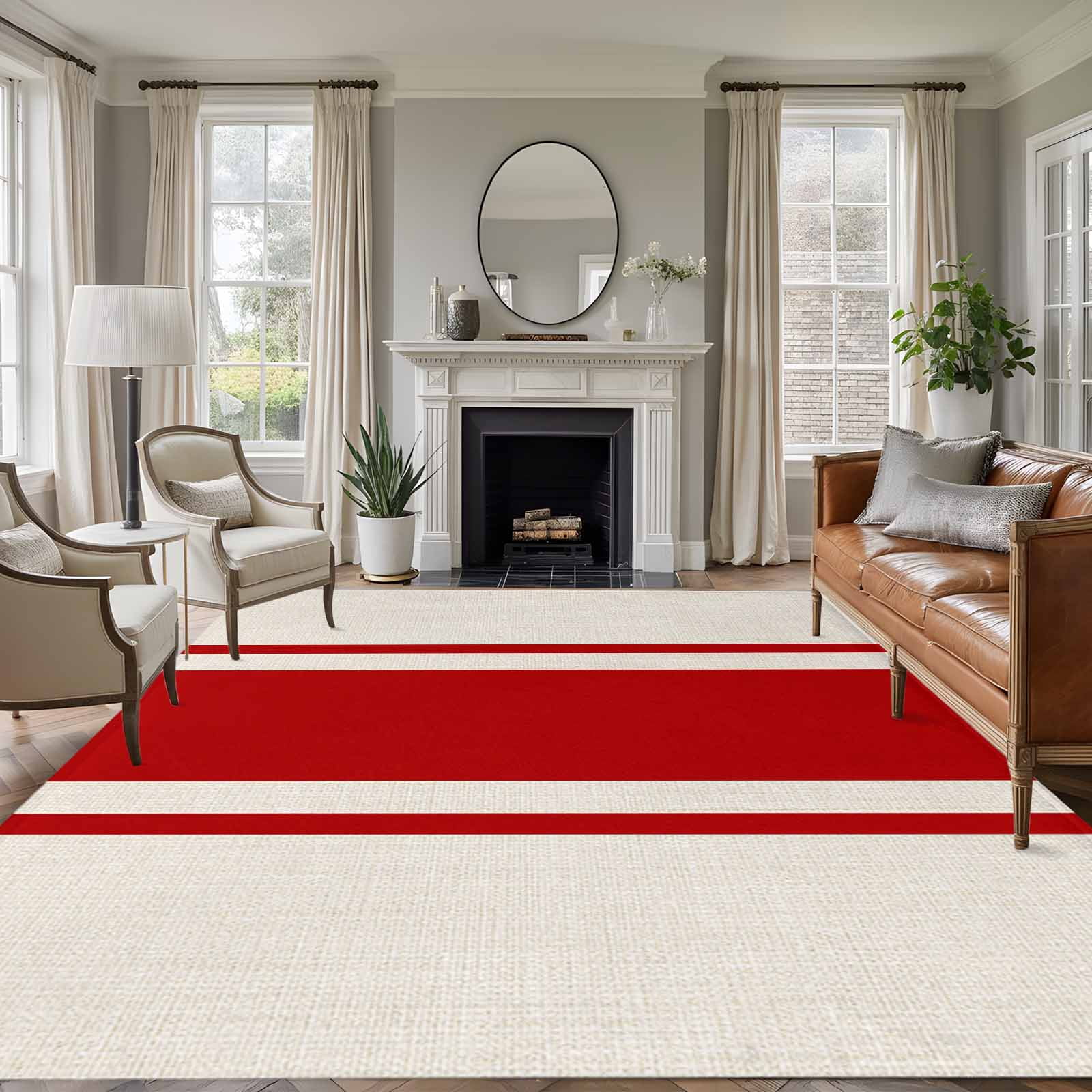 Area Rug for Living Room, Red Vintage Non-Slip Indoor Large Carpet for ...