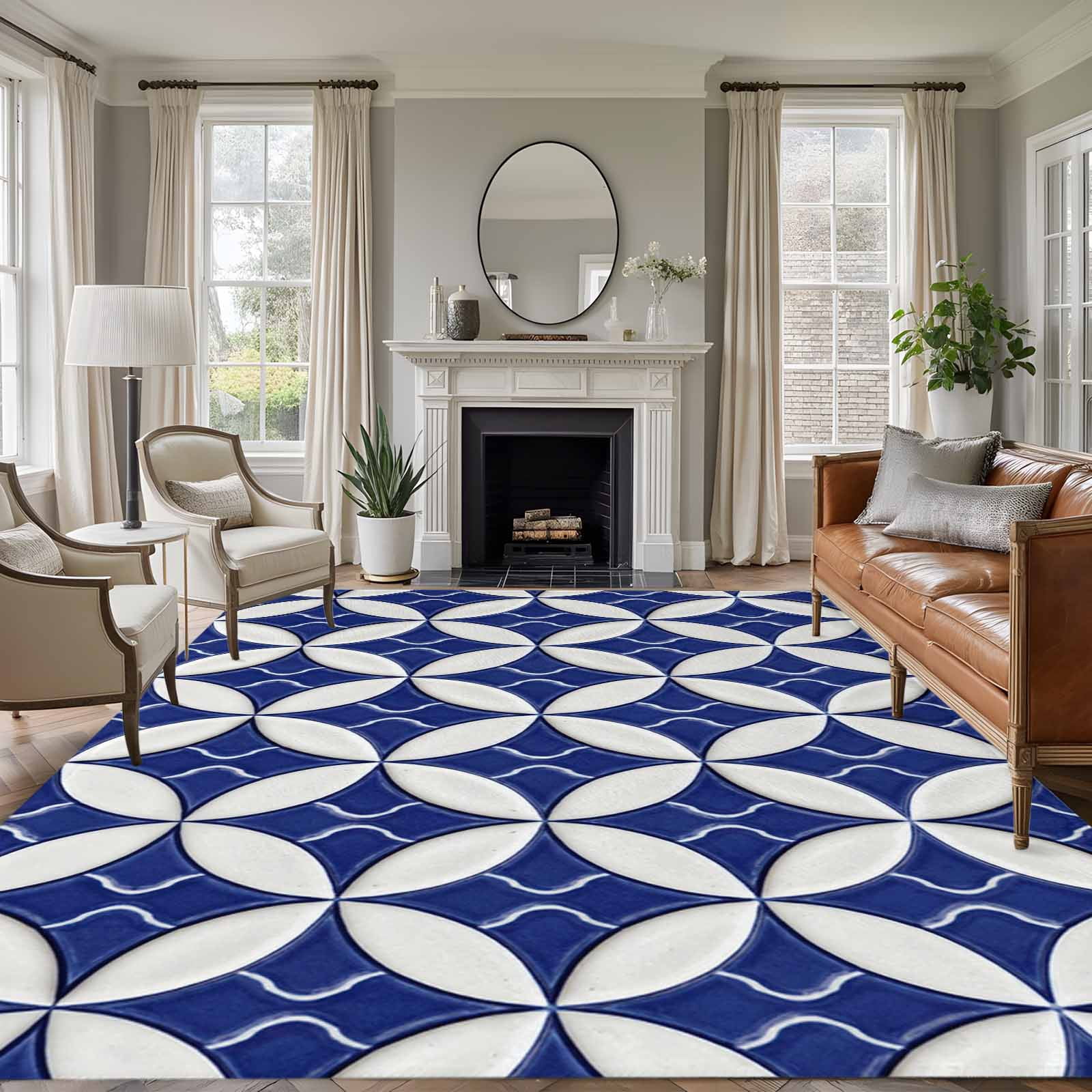 Area Rug for Living Room, Retro Rhombus Non-Slip Indoor Large Carpet ...