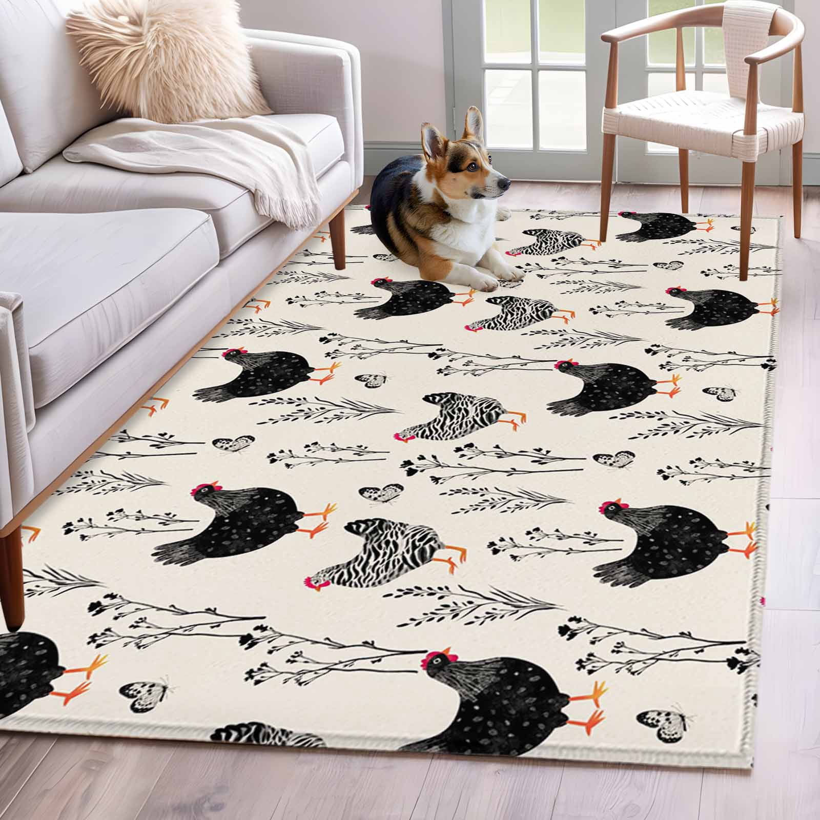 Area Rug for Living Room, Rooster Farmhouse Beige Non-Slip Indoor Large ...