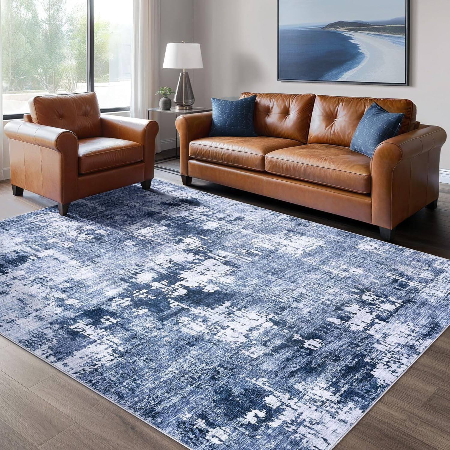 Area Rug Living Room Rugs - 5x7 Abstract Large Soft Indoor Washable Rug ...