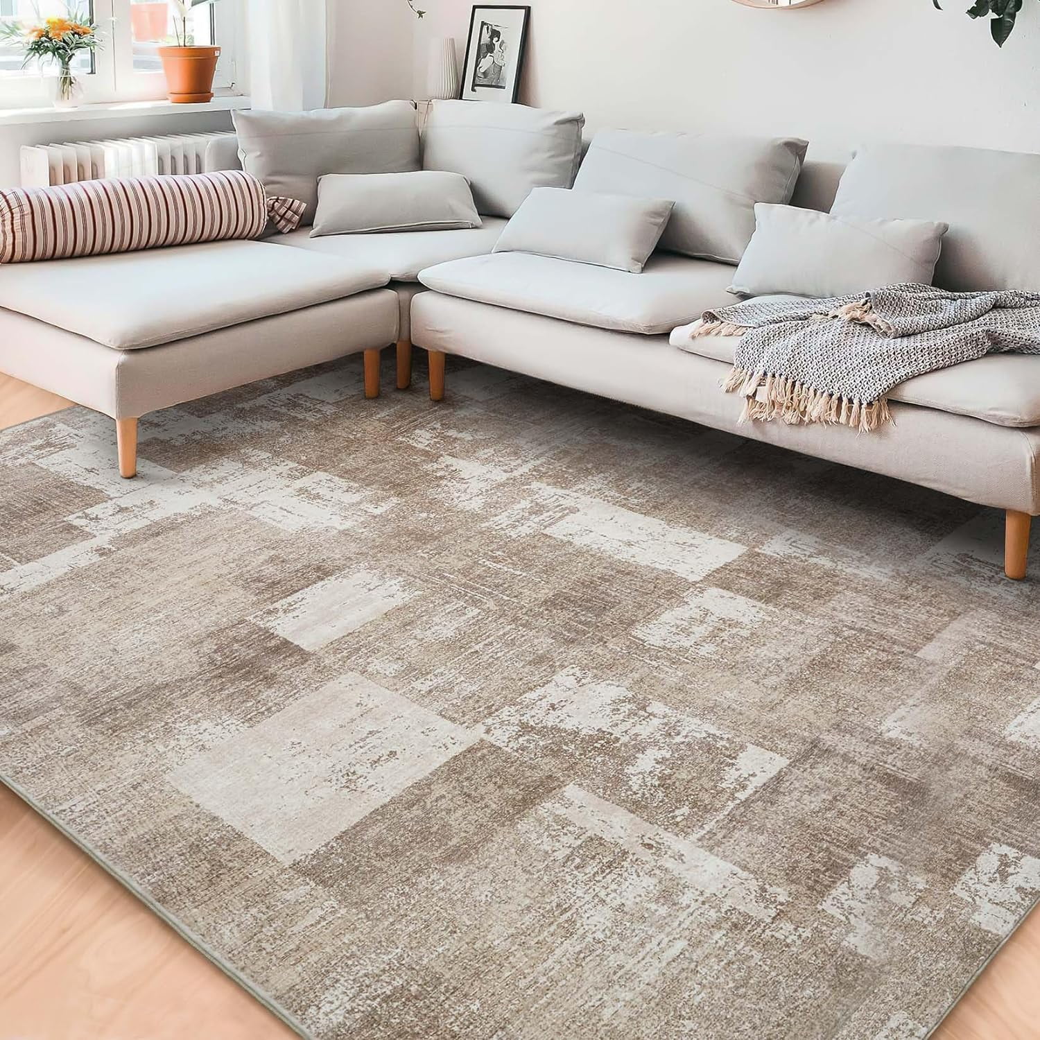 Area Rug Living Room Rugs: 5x7 Indoor Soft Small Low Pile Carpet ...