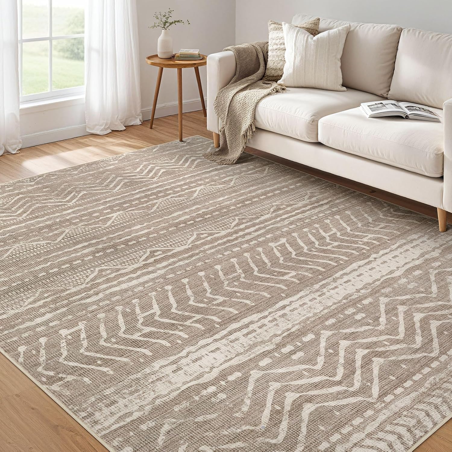 Area Rug Living Room Rugs: 5x7 Washable Boho Large Neutral Farmhouse ...
