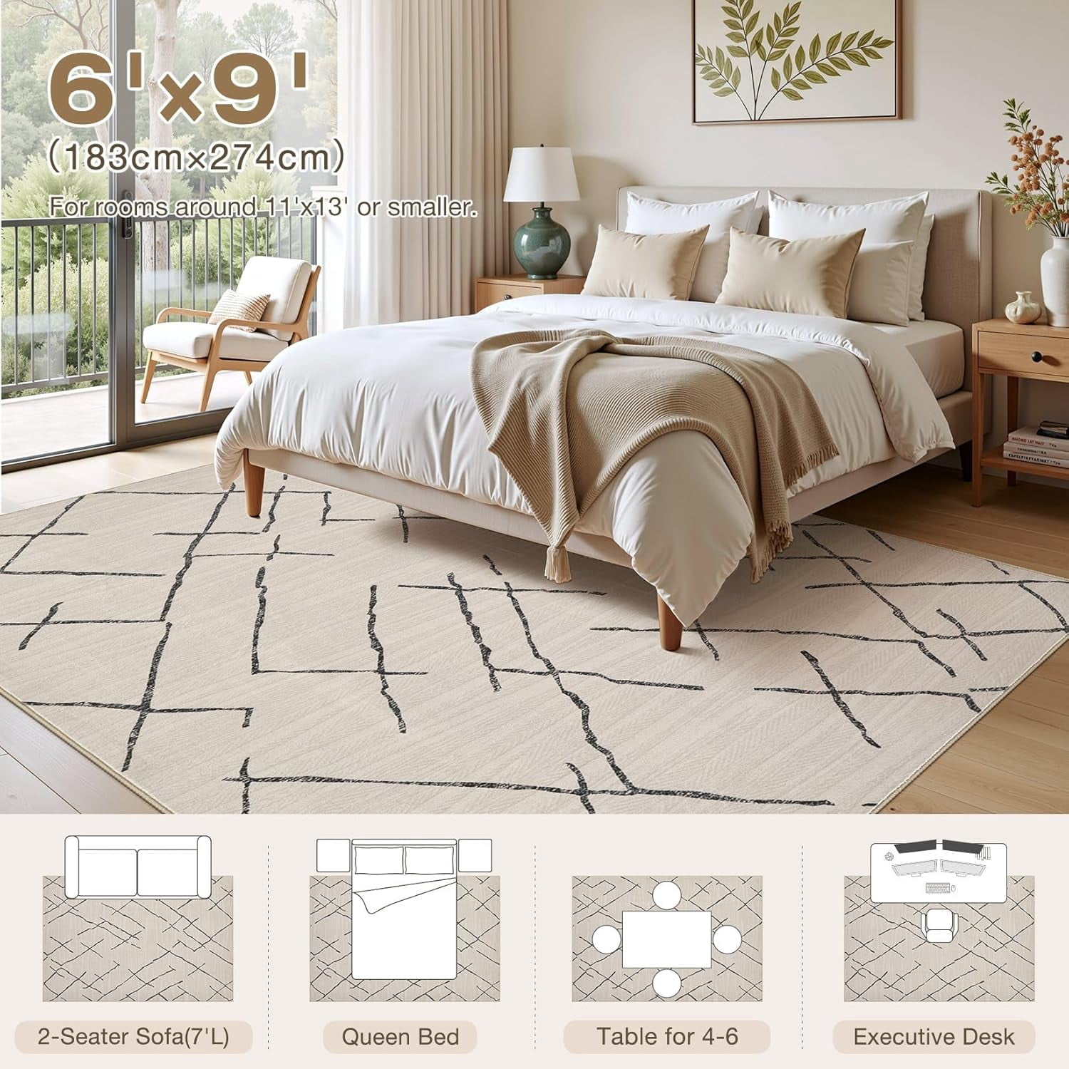 Area Rug Living Room Rugs - 6X9 Washable Boho Farmhouse Bohemian ...