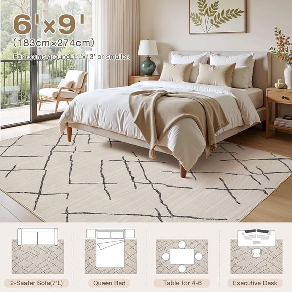 Area Rug Living Room Rugs - 6X9 Washable Boho Farmhouse Bohemian ...