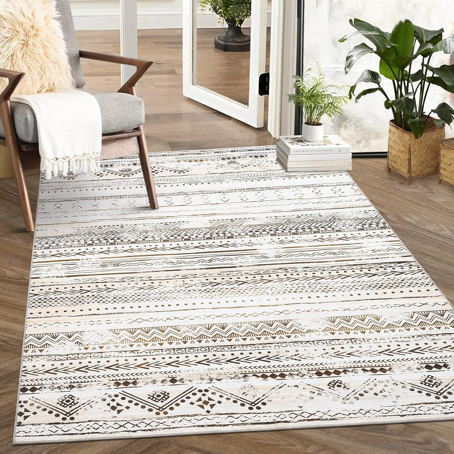 Area Rug Living Room Rugs - 8x10 Washable Boho Farmhouse Bohemian ...