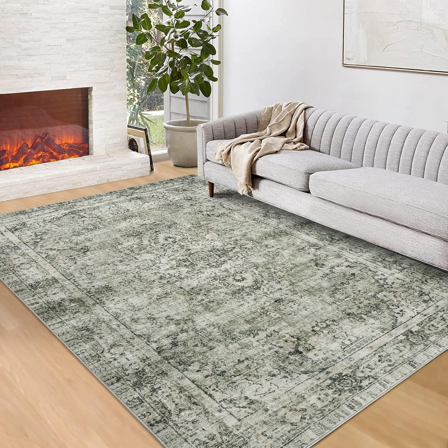 Area Rug Living Room Rugs,Washable Vintage Soft Thin Large Rug,Indoor ...