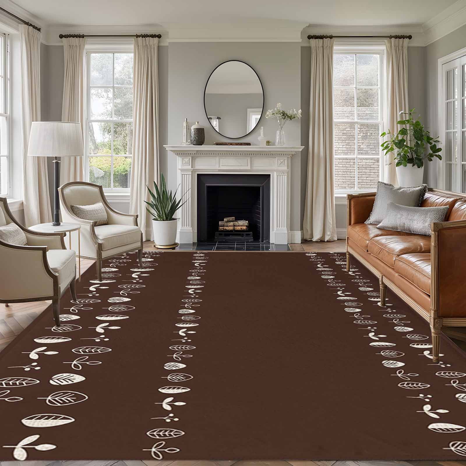 Area Rug for Living Room, Rustic Botanical Non-Slip Indoor Large Carpet ...