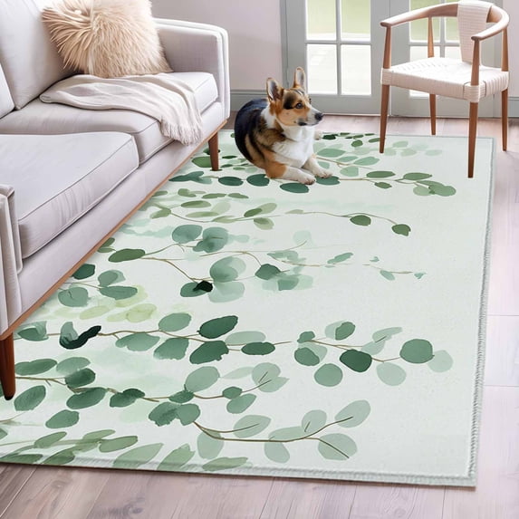 Area Rug for Living Room, Sage Green Eucalyptus Leaf Non-Slip Indoor ...