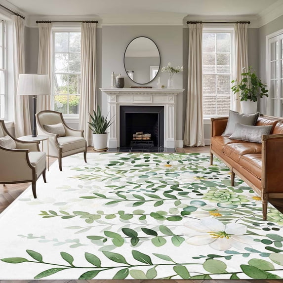 Area Rug for Living Room, Sage Green Eucalyptus Leaves Non-Slip Indoor ...