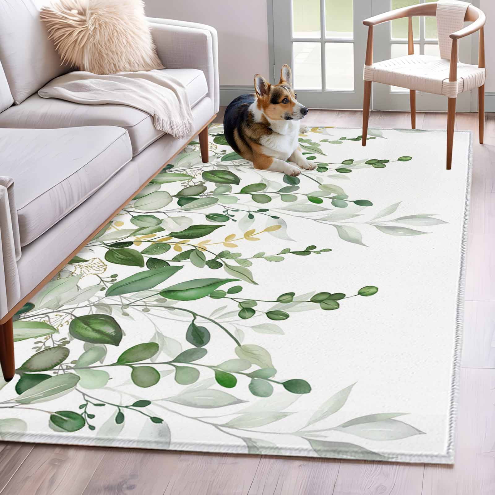 Area Rug for Living Room, Sage Green Eucalyptus Non-Slip Indoor Large ...