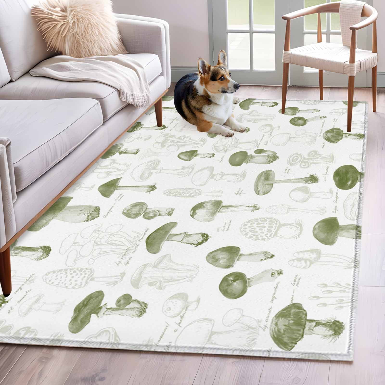 Area Rug for Living Room, Sage Green Mushroom Non-Slip Indoor Large ...
